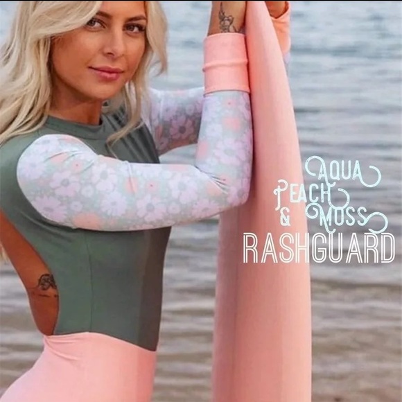 Swim | New Aqua Peach Moss Rashguard Upf 4 Onepiece Backtie Swimsuit ...